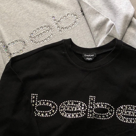 bebe | Tops | Bebe Rhinestone Logo Sweatshirt Black S M | Poshmark